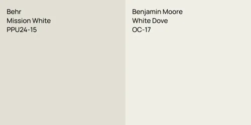 Behr Mission White vs. Benjamin Moore Dove Wing comparison