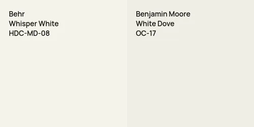 Behr Whisper White vs. Benjamin Moore White Wisp comparison
