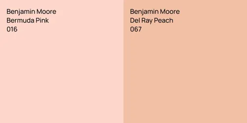 Benjamin Moore Bermuda Pink vs. Benjamin Moore Peach Cloud comparison