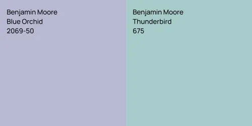 Benjamin Moore Blue Orchid vs. Benjamin Moore Touch of Gray comparison