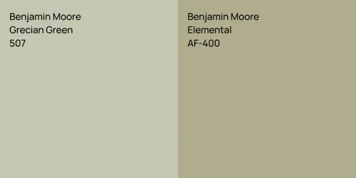 Benjamin Moore Grecian Green vs. Benjamin Moore Fog Mist comparison