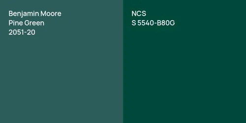 Benjamin Moore Pine Green vs. Benjamin Moore Calypso Green comparison