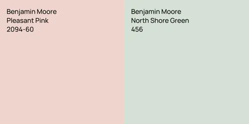Benjamin Moore Pleasant Pink vs. Benjamin Moore Van Alen Green comparison
