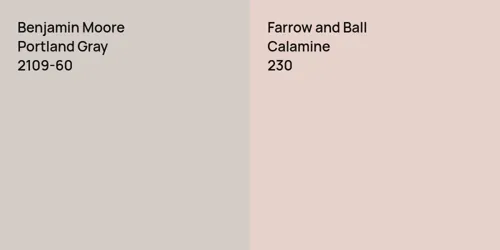 Benjamin Moore Portland Gray vs. Farrow and Ball Calamine comparison
