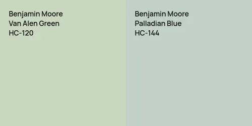Benjamin Moore Van Alen Green vs. Benjamin Moore Neon Celery comparison