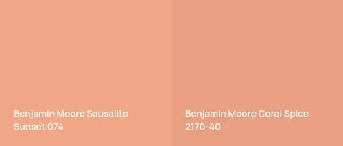 Benjamin Moore Sausalito Sunset vs. Benjamin Moore Sanibel Peach comparison