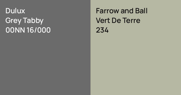 Dulux Grey Tabby vs. Farrow and Ball Vert De Terre comparison