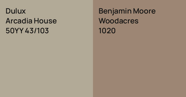 Dulux Arcadia House vs. Benjamin Moore Woodacres comparison