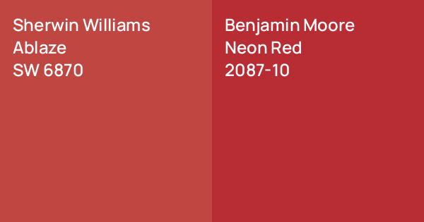 Sherwin Williams Ablaze vs. Benjamin Moore Neon Red comparison