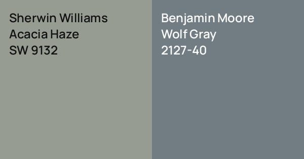 Sherwin Williams Acacia Haze vs. Benjamin Moore Wolf Gray comparison