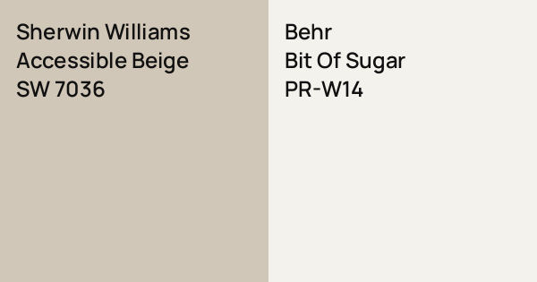 Sherwin Williams Accessible Beige vs. Behr Bit Of Sugar comparison