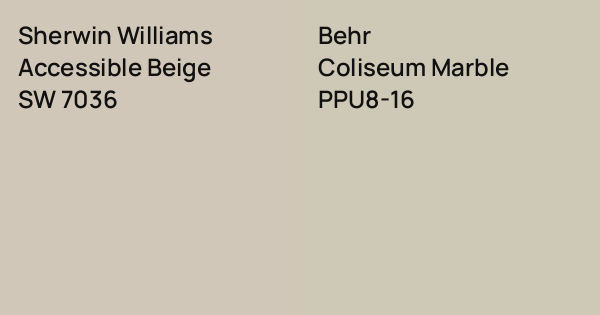 Sherwin Williams Accessible Beige vs. Behr Coliseum Marble comparison