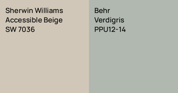 Sherwin Williams Accessible Beige vs. Behr Verdigris comparison