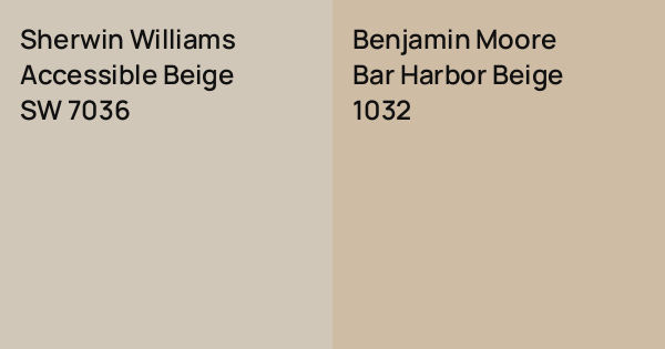 Sherwin Williams Accessible Beige vs. Benjamin Moore Bar Harbor Beige ...