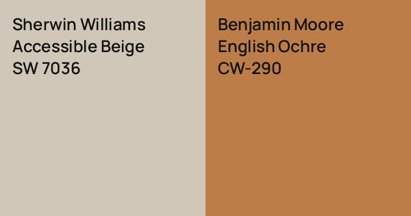 Sherwin Williams Accessible Beige vs. Benjamin Moore English Ochre ...