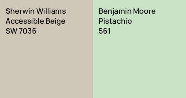Sherwin Williams Accessible Beige vs. Benjamin Moore Pistachio comparison
