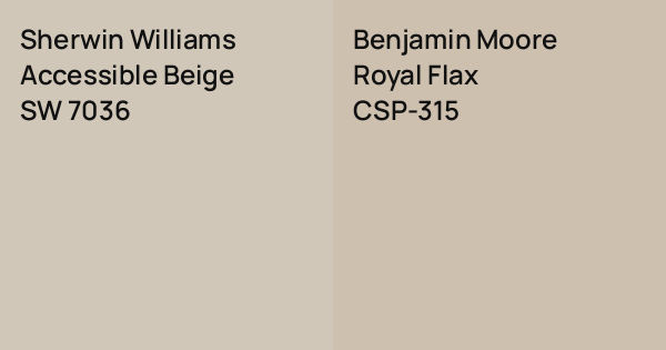 Sherwin Williams Accessible Beige vs. Benjamin Moore Royal Flax comparison