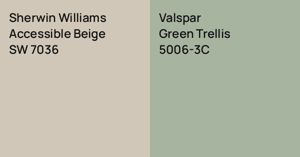 Sherwin Williams Accessible Beige vs. Valspar Green Trellis comparison