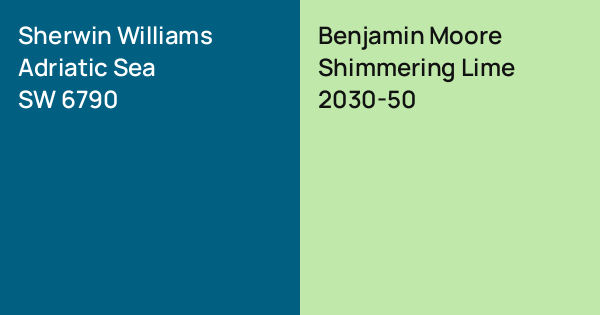 Sherwin Williams Adriatic Sea vs. Benjamin Moore Shimmering Lime comparison