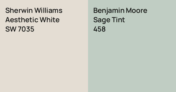 Sherwin Williams Aesthetic White vs. Benjamin Moore Sage Tint comparison