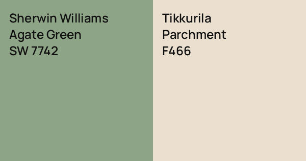 Sherwin Williams Agate Green vs. Tikkurila Parchment comparison
