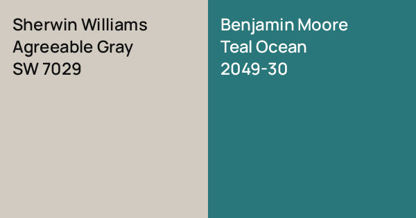 Sherwin Williams Agreeable Gray vs. Benjamin Moore Teal Ocean comparison
