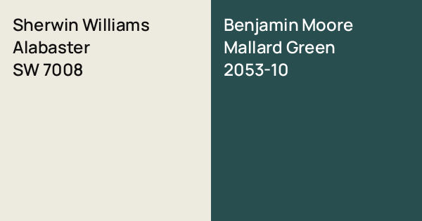Sherwin Williams Alabaster vs. Benjamin Moore Mallard Green comparison