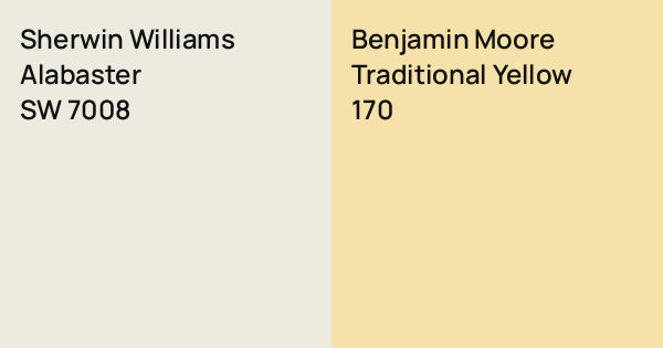 Sherwin Williams Alabaster vs. Benjamin Moore Traditional Yellow comparison