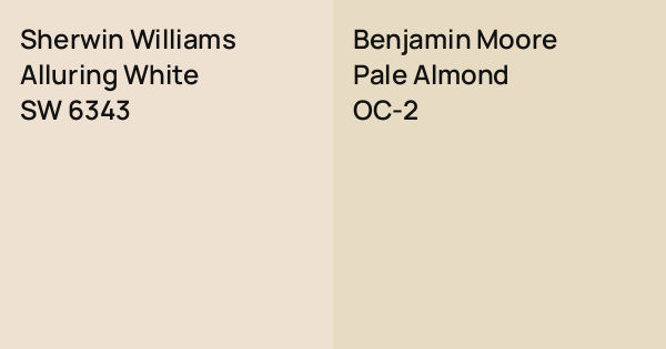 Sherwin Williams Alluring White vs. Benjamin Moore Pale Almond comparison