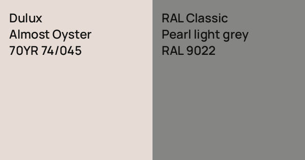 Dulux Almost Oyster vs. RAL Classic Pearl light grey comparison