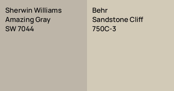 Sherwin Williams Amazing Gray vs. Behr Sandstone Cliff comparison