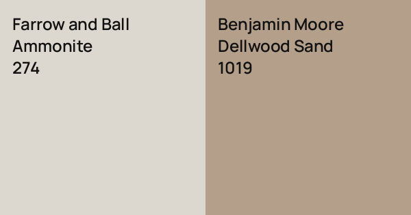 Farrow and Ball Ammonite vs. Benjamin Moore Dellwood Sand comparison