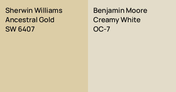 Sherwin Williams Ancestral Gold vs. Benjamin Moore Creamy White comparison