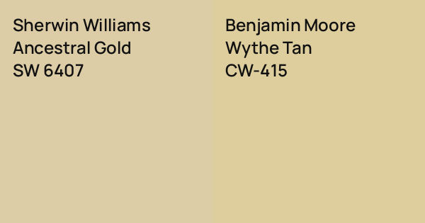 Sherwin Williams Ancestral Gold vs. Benjamin Moore Wythe Tan comparison