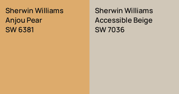 Sherwin Williams Anjou Pear vs. Sherwin Williams Accessible Beige ...