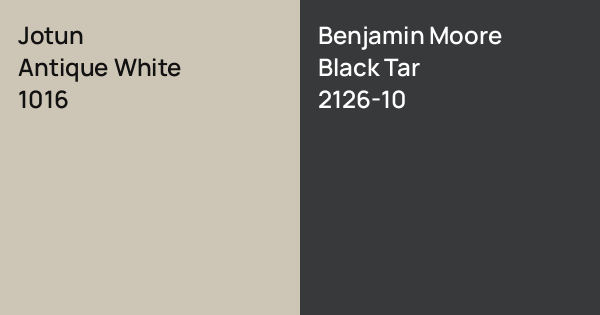 Jotun Antique White vs. Benjamin Moore Black Tar comparison