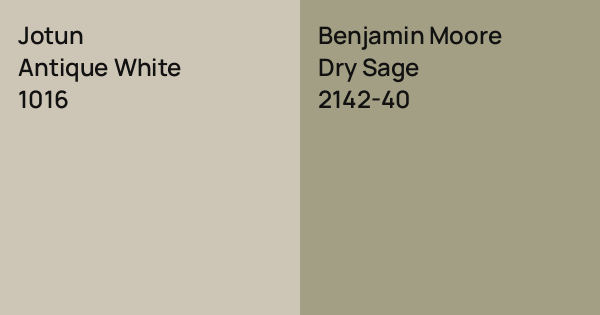 Jotun Antique White vs. Benjamin Moore Dry Sage comparison