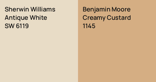Sherwin Williams Antique White vs. Benjamin Moore Creamy Custard comparison