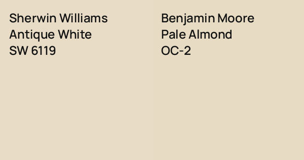 Sherwin Williams Antique White vs. Benjamin Moore Pale Almond comparison