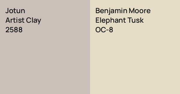 Jotun Artist Clay vs. Benjamin Moore Elephant Tusk comparison