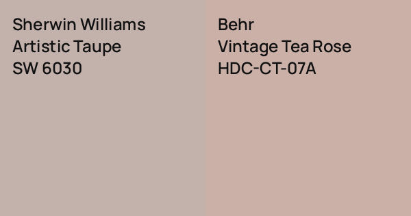 Sherwin Williams Artistic Taupe vs. Behr Vintage Tea Rose comparison