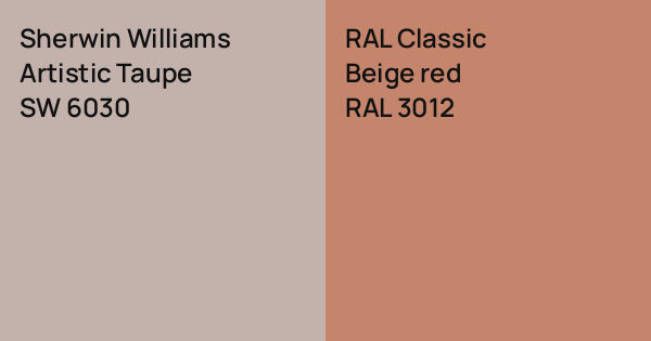 Sherwin Williams Artistic Taupe vs. RAL Classic Beige red comparison