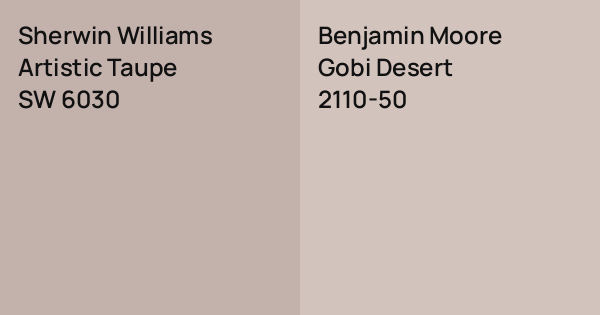 Sherwin Williams Artistic Taupe vs. Benjamin Moore Gobi Desert comparison