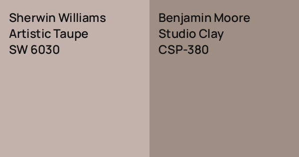 Sherwin Williams Artistic Taupe vs. Benjamin Moore Studio Clay comparison