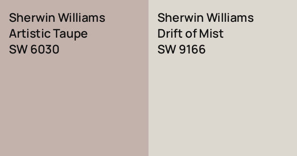 Sherwin Williams Artistic Taupe vs. Sherwin Williams Drift of Mist ...