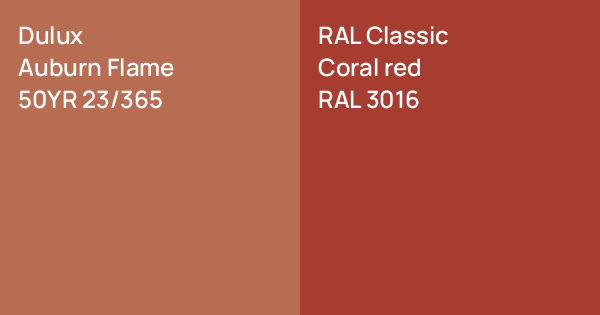 Dulux Auburn Flame vs. RAL Classic Coral red comparison