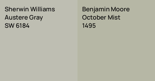 Sherwin Williams Austere Gray vs. Benjamin Moore October Mist comparison