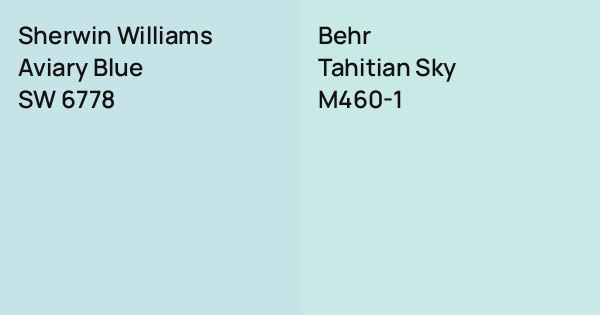 Sherwin Williams Aviary Blue vs. Behr Tahitian Sky comparison