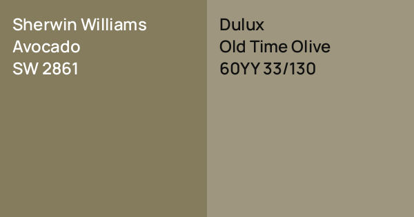 Sherwin Williams Avocado vs. Dulux Old Time Olive comparison