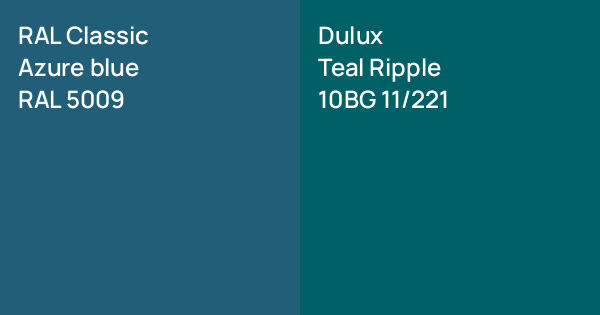 RAL Classic Azure blue vs. Dulux Teal Ripple comparison